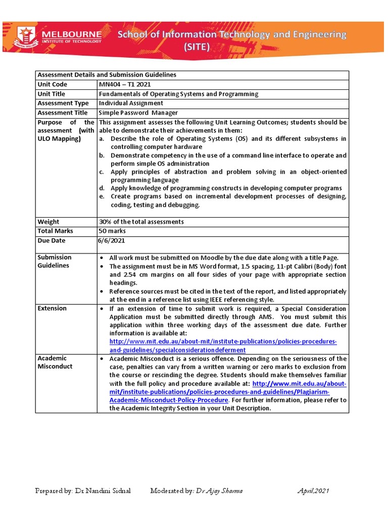 MN404 Password Manager Assignment | PDF | Password | Computer Programming