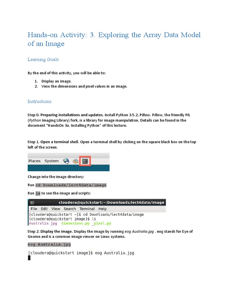 Hands-On Activity: 3. Exploring The Array Data Model of An Image | PDF