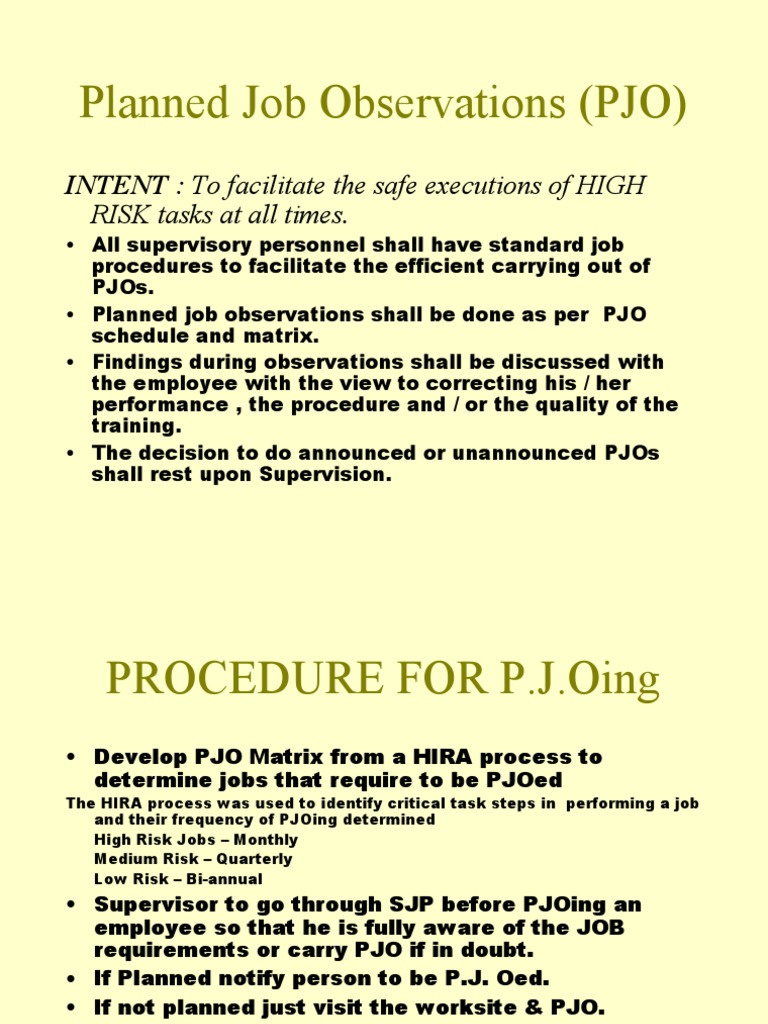 Planned Job Observations (PJO) Revised | PDF | Risk | Business