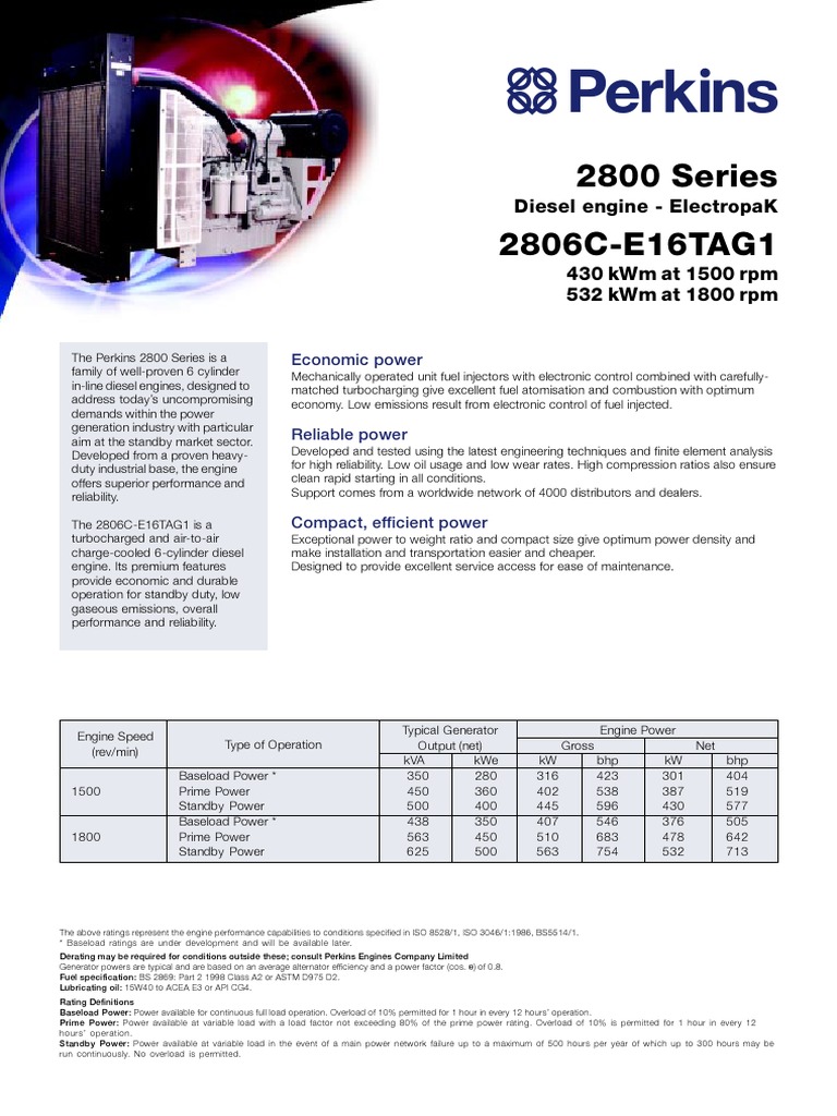 2806C-E16TAG1 Engine Spec | PDF | Diesel Engine | Engines