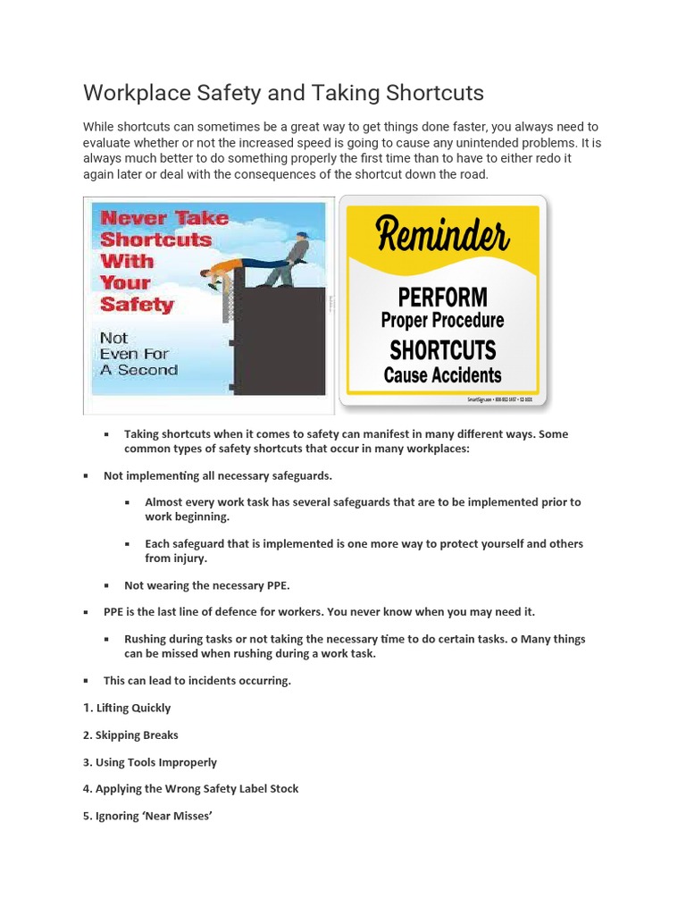 Workplace Safety and Taking Shortcuts | PDF | Computers