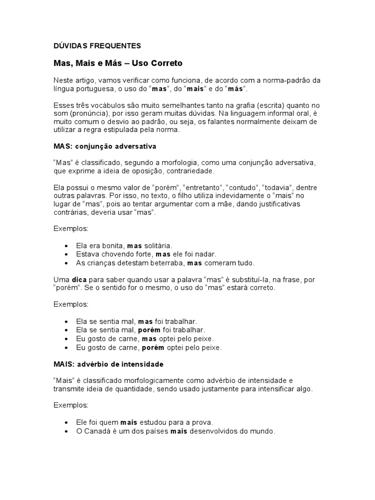 Uso Correto de Mas, Mais e Más | PDF | Palavra | Adjetivo