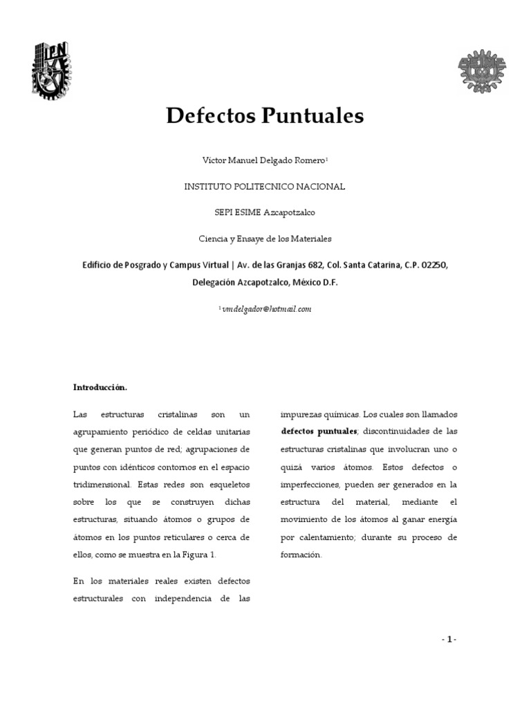 Defectos Puntuales | PDF | Ion | Electrón