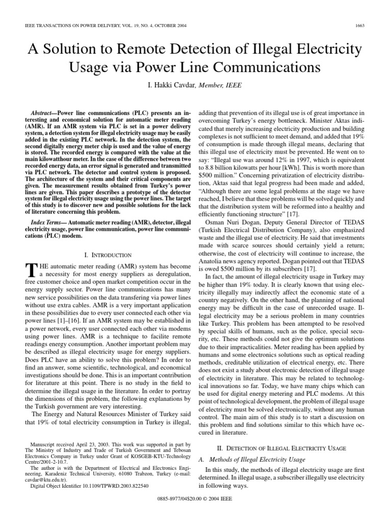 A Solution To Remote Detection of Illegal Electricity Usage Via Power ...