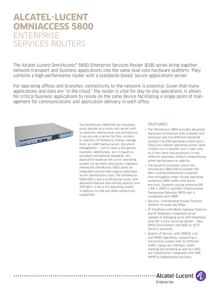 Alcatel-Lucent Omniaccess 5800: Enterprise Services Routers | PDF | I Pv6 | Session Initiation ...