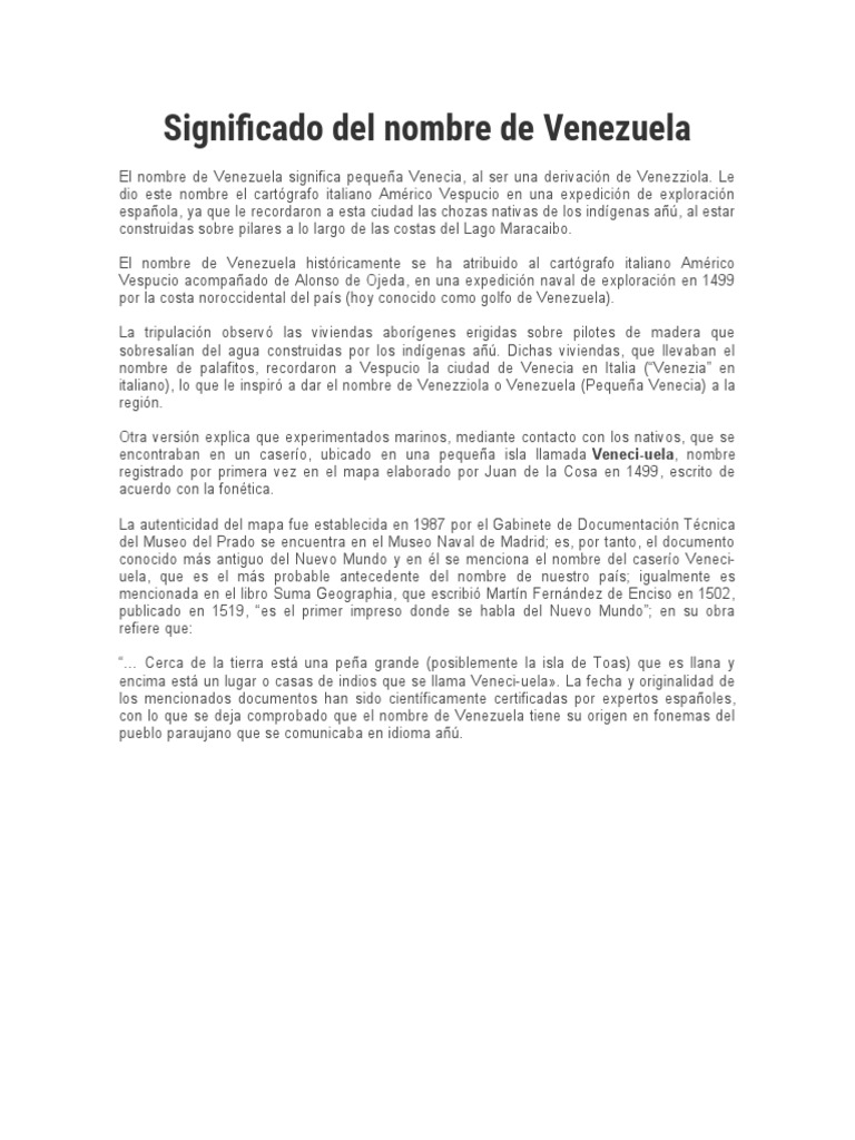 Significado Del Nombre de Venezuela | PDF