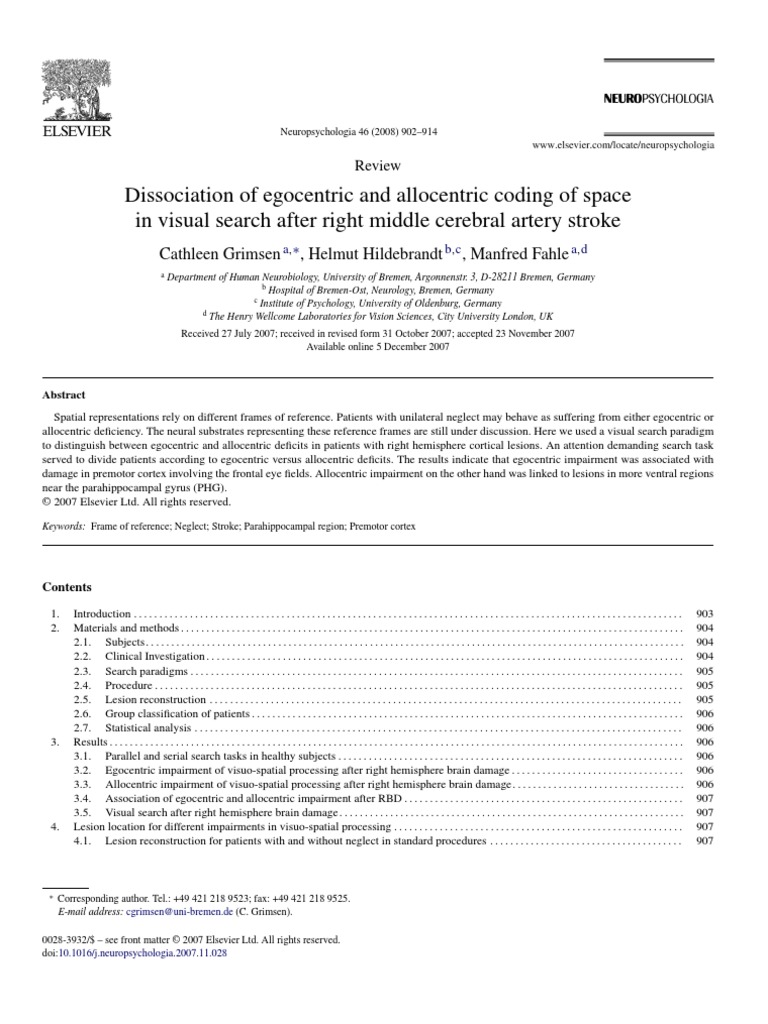Dissociation of Egocentric and Allocentric Coding of Space in Visual Search After Right Middle ...