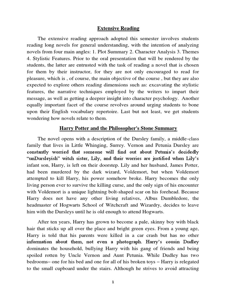 Extensive Reading (Harry Potter The Philosophers Stone) | PDF