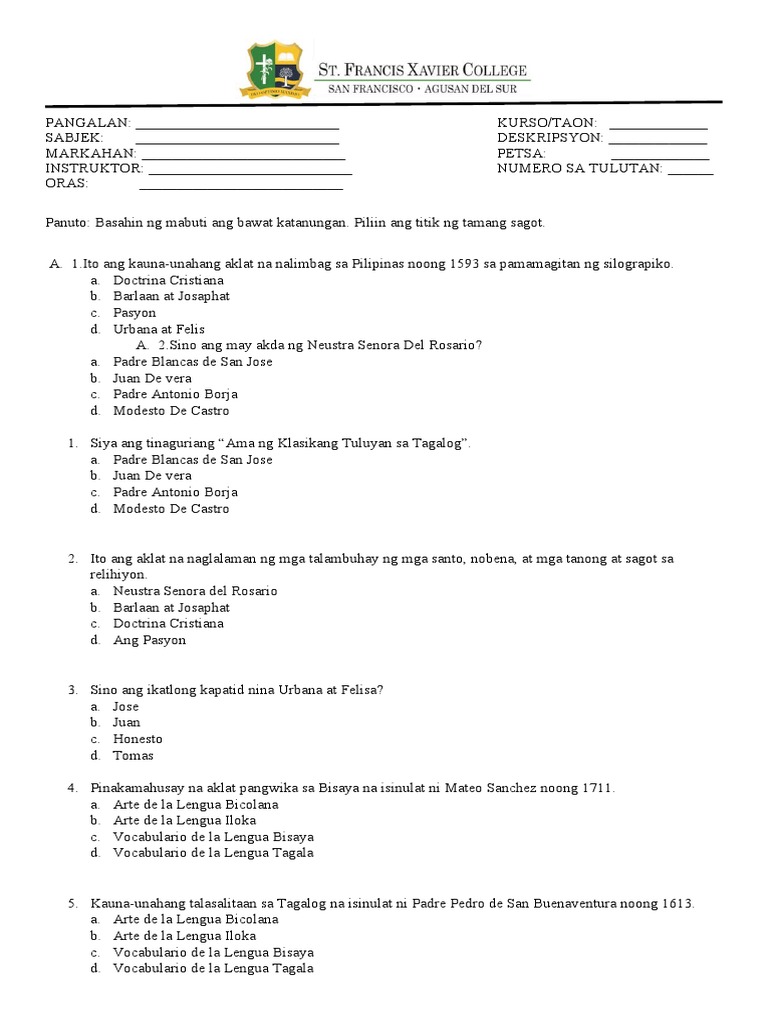 (Template) PANITIKAN EXAM | PDF