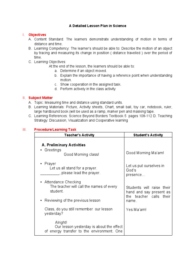 I. Objectives: A Detailed Lesson Plan in Science | PDF | Lesson Plan ...