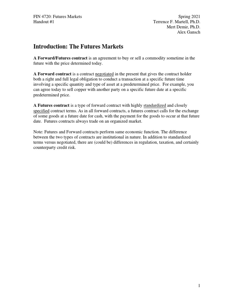 Handout - 1 - Introduction Spring 2021 | PDF | Futures Exchange ...