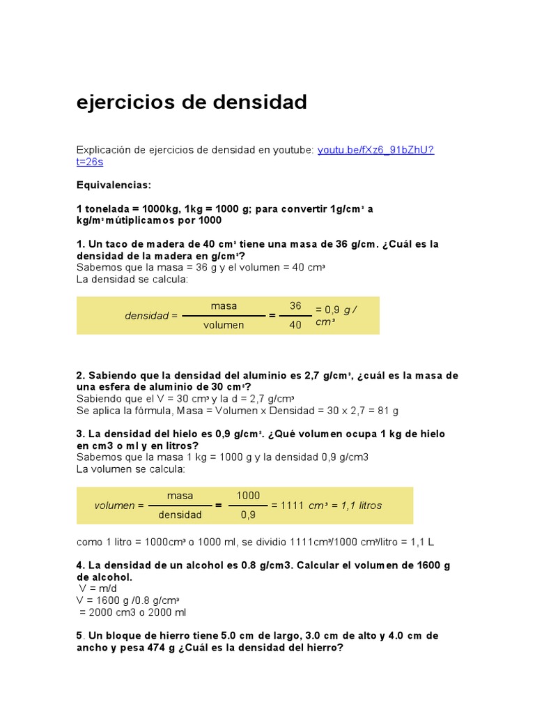 Ejercicios de Densidad 2 | PDF | Metrología | Cantidades fisicas