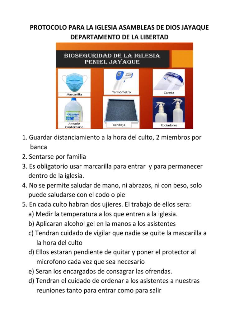 Protocolo para La Iglesia Asambleas de Dios Jayaque Departamento de La Libertad | PDF