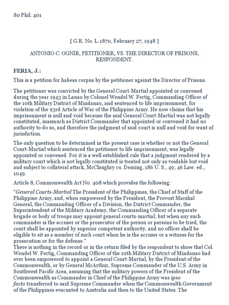 Ognir vs. Director of Prisons | PDF | Court Martial | Affidavit