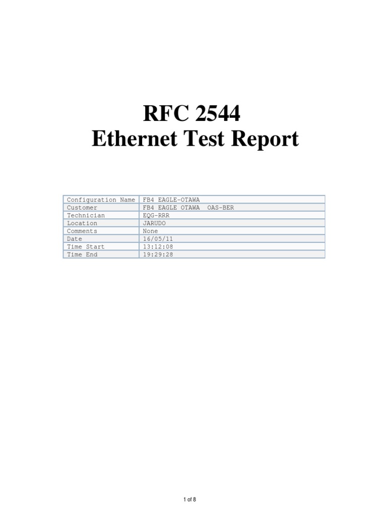 RFC 2544 Ethernet Test Report | PDF | Computer Mediated Communication ...