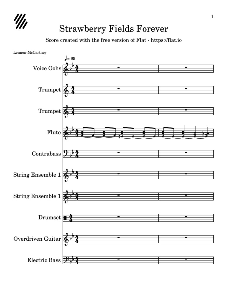 Strawberry Fields Forever: Score Created With The Free Version of Flat ...