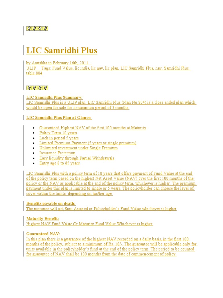 LIC Samridhi Plus | PDF | Insurance | Service Industries