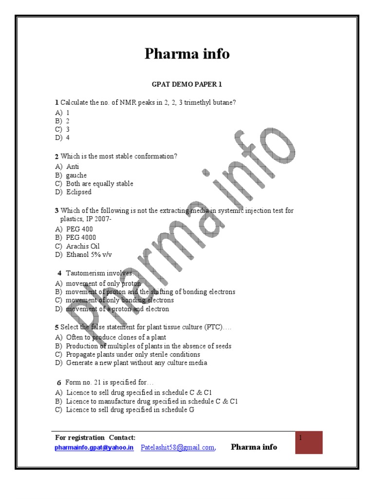 Pharma Info Demo Paper GPAT | PDF