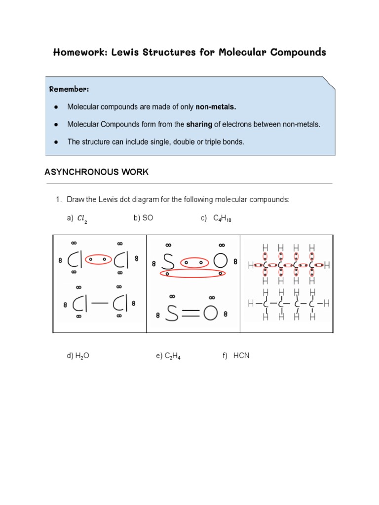 Ss Homework - Lewis Structures For Molecular Compounds | PDF