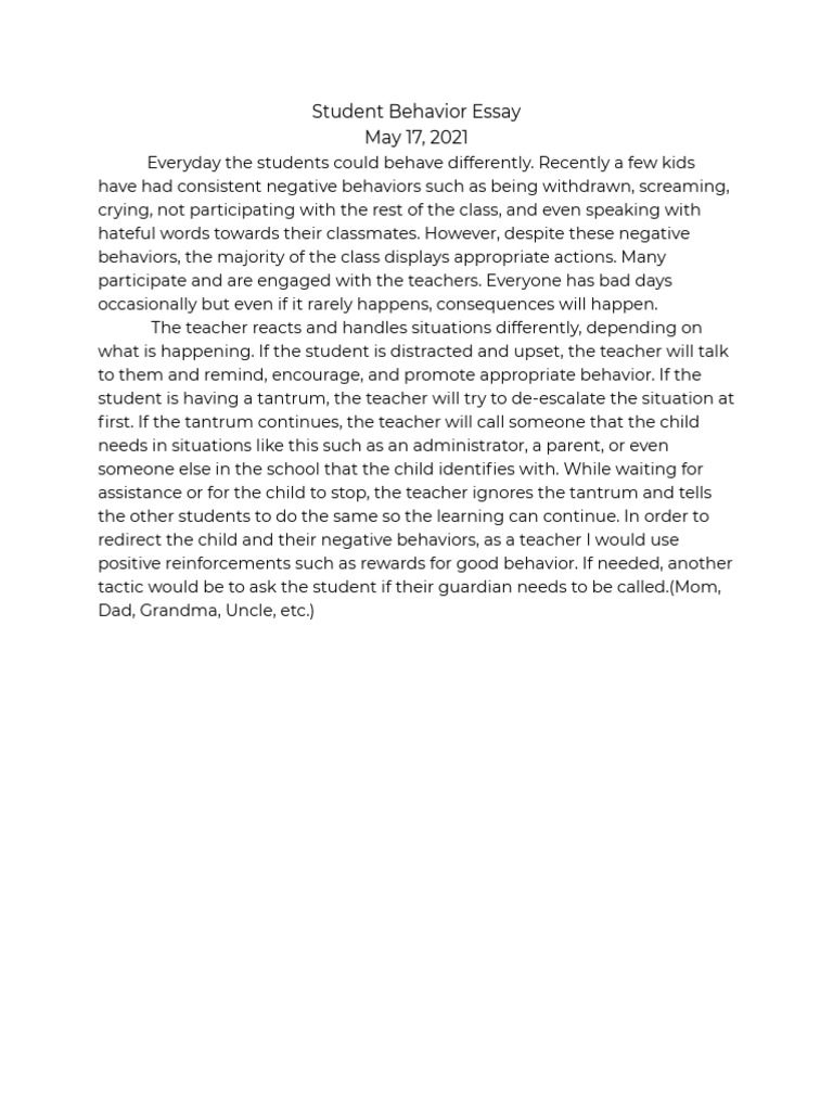 Student Behavior Essay | PDF