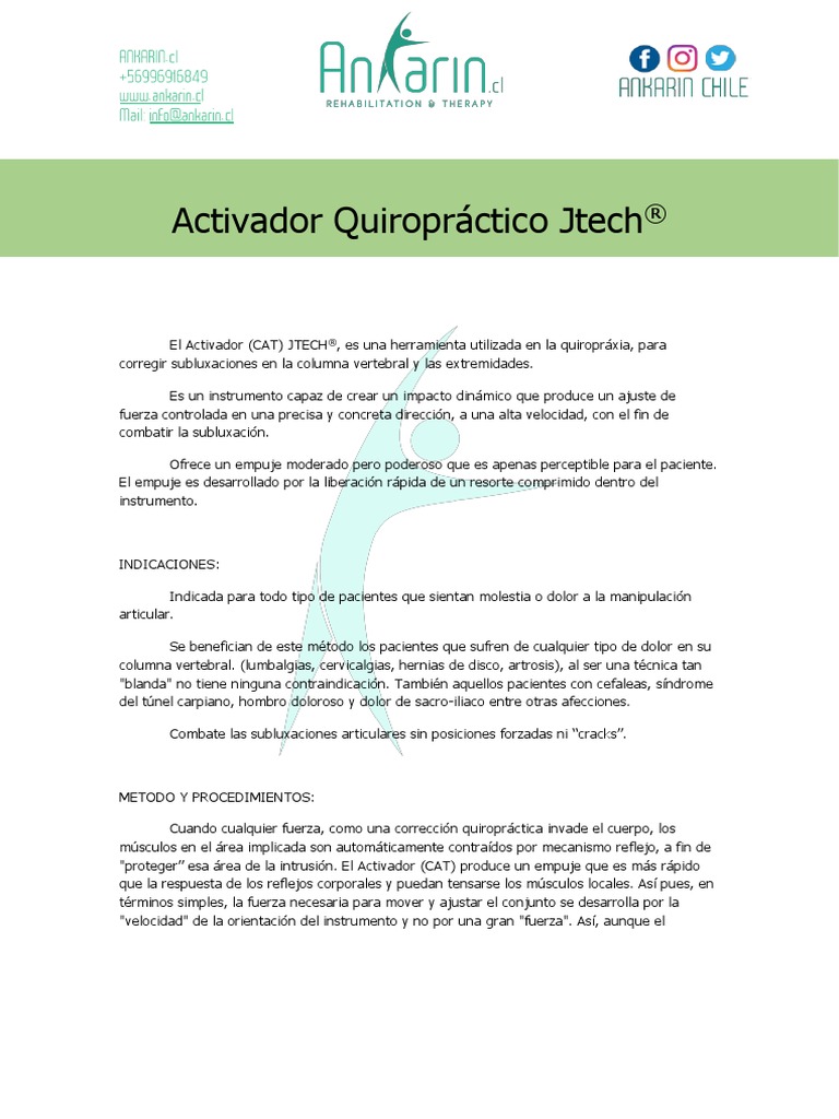 Caracteristicas Activador Quiropractico ANKARIN Final | PDF ...