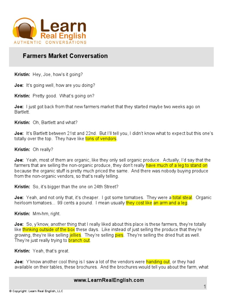 Farmers-Market Conversation | PDF | Farmers' Market | Foods
