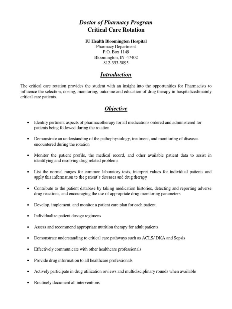 Critical Care Care Rotation | PDF