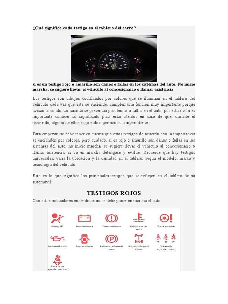 Qué Significa Cada Testigo en El Tablero Del Carro | PDF | Coche | Airbag