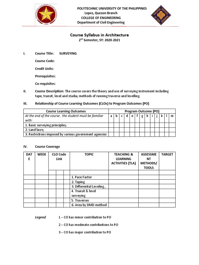 Course Syllabus in Architecture: at The End of The Course, The Student ...