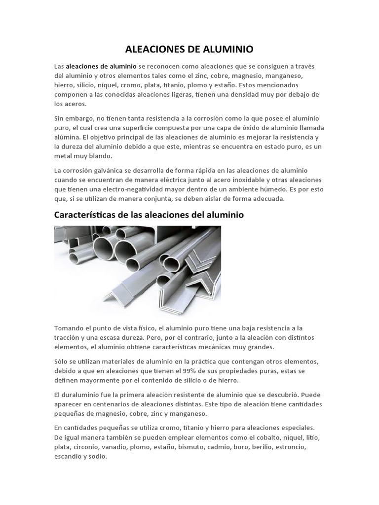 Propiedades y Tipos de Aleaciones de Aluminio | PDF | Aleación | Aluminio