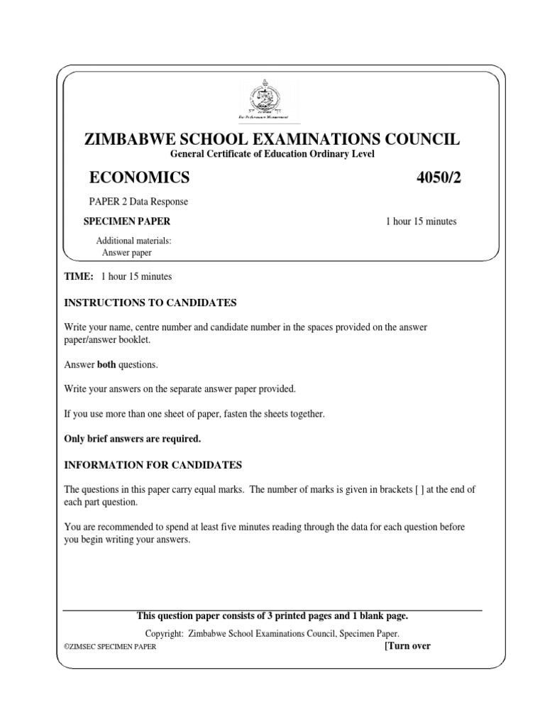 4050Q2 Specimen Economics | PDF | Zimbabwe | Recession