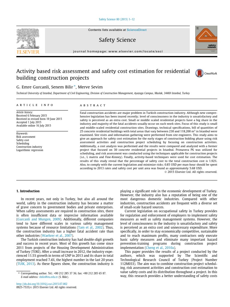Activity Based Risk Assessment And Safety Cost Estimation For