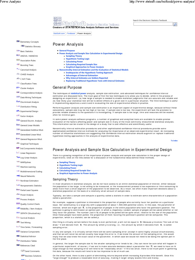 Power Analysis Statistics Descr Download Free Pdf Sample Size