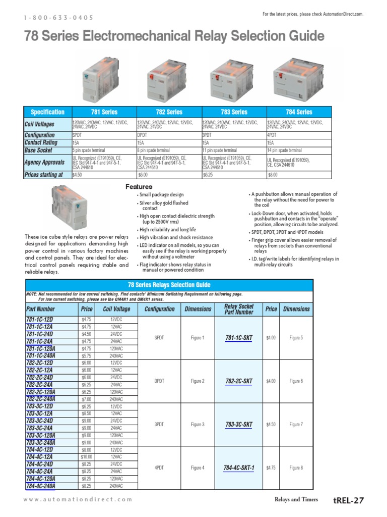 78 Series Electromechanical Relay Selection Guide: Specification 781 ...