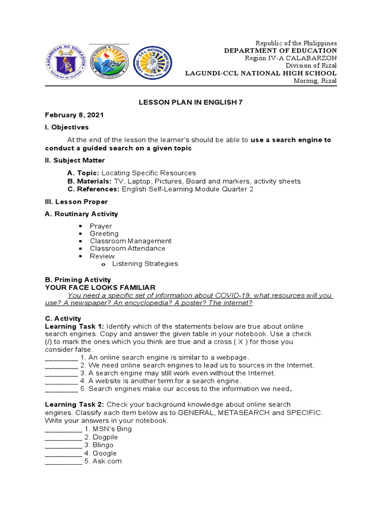 Search Engine | PDF | Web Search Engine | Lesson Plan