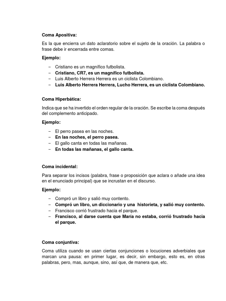 Tipos de Comas en Español: Ejemplos | PDF