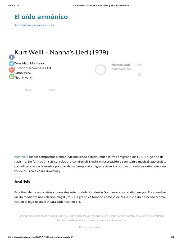 Kurt Weill - Nanna's Lied (1939) - El Oído Armónico | PDF | Armonía ...