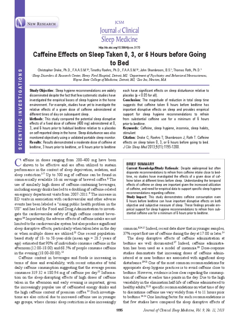 Caffeine Effects On Sleep Taken 0, 3, or 6 Hours Before Going To Bed ...