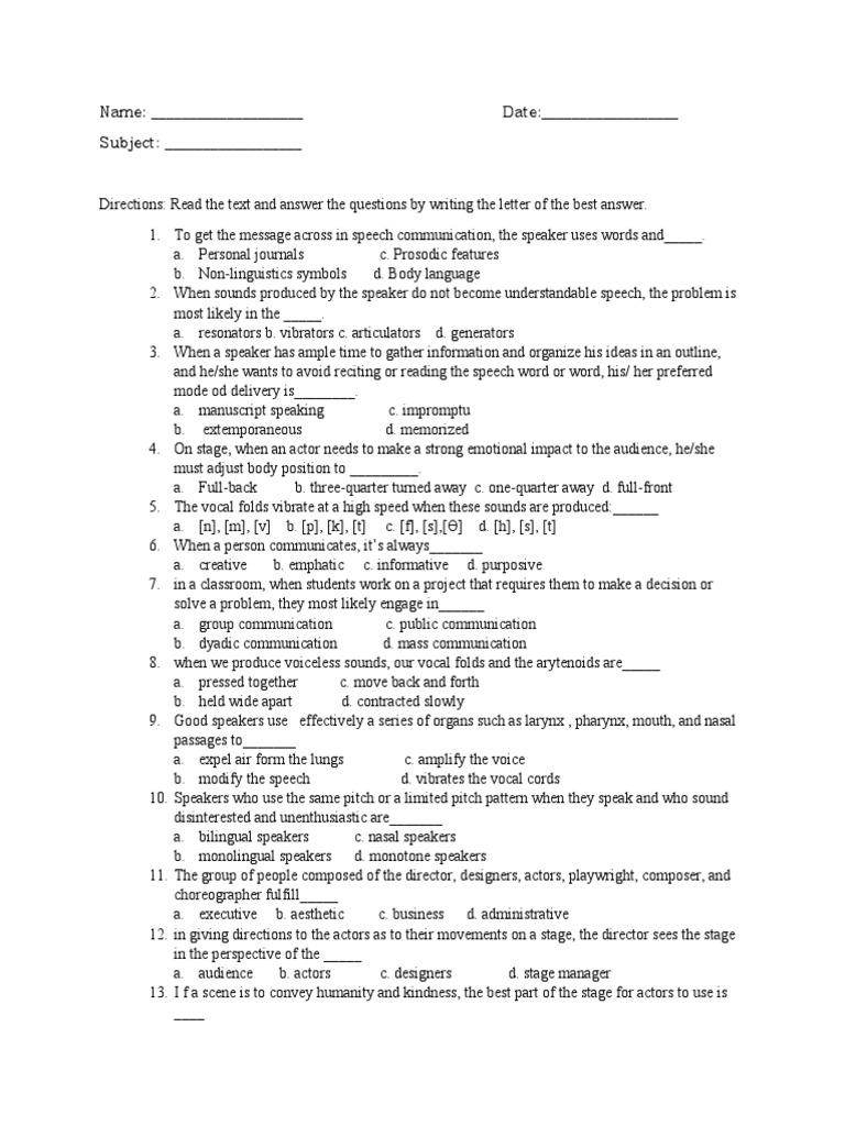 Speech and Theater Arts Review Guide | PDF | Human Voice | Speech