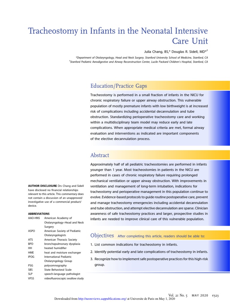 Tracheostomy in Infants in The Neonatal Intensive Care Unit: Education ...