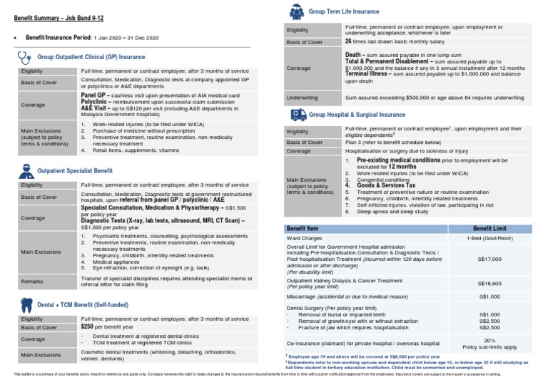 AIA Medical Card - Benefit Summary | PDF | General Practitioner ...