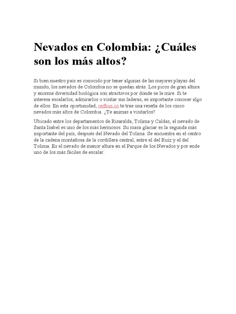 Principales nevados de Colombia | PDF | Cocina, comidas y vino