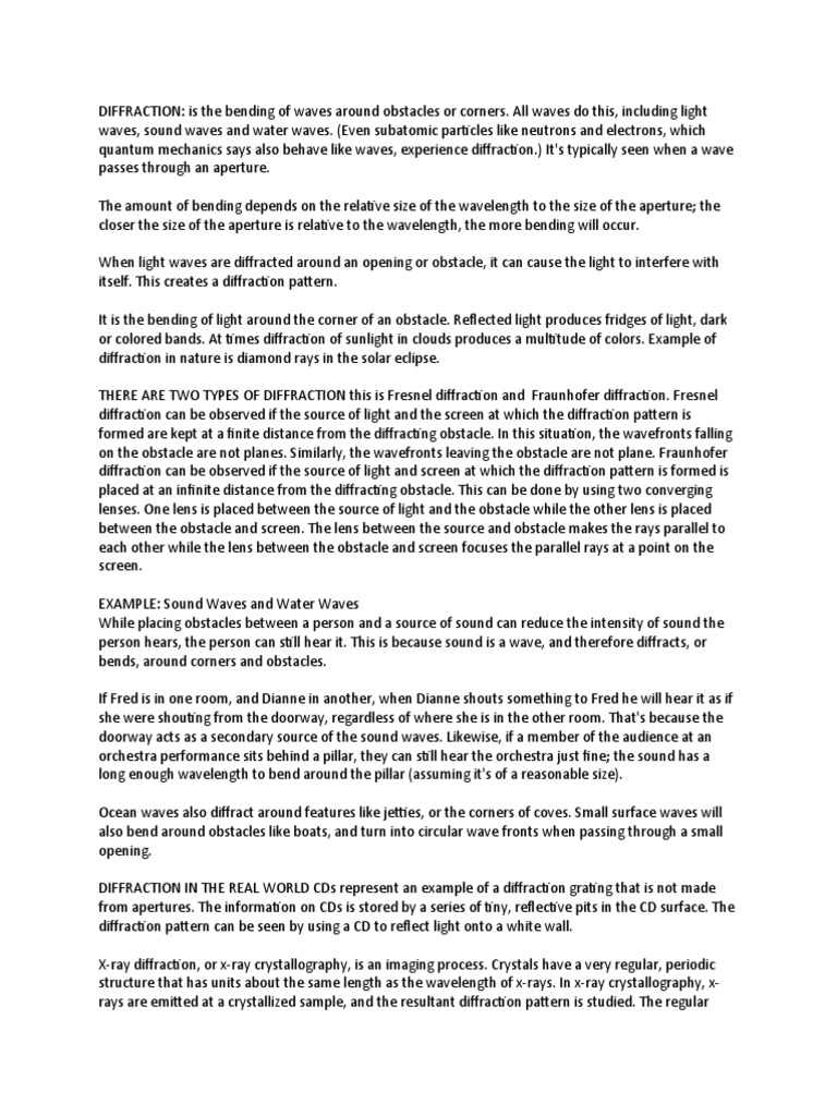 DIFFRACTION | PDF | Diffraction | Light