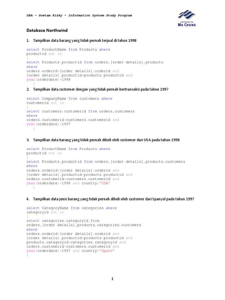 Database Northwind: Select From Where | PDF