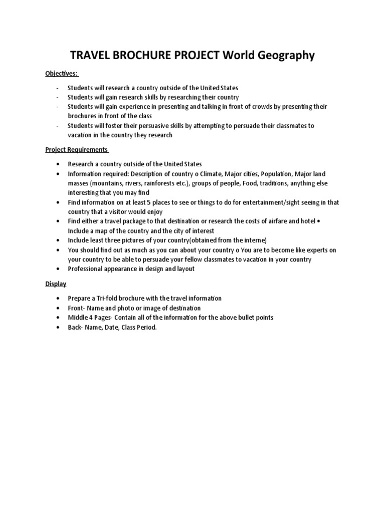 Travel Brochure Project World Geography: Objectives | PDF