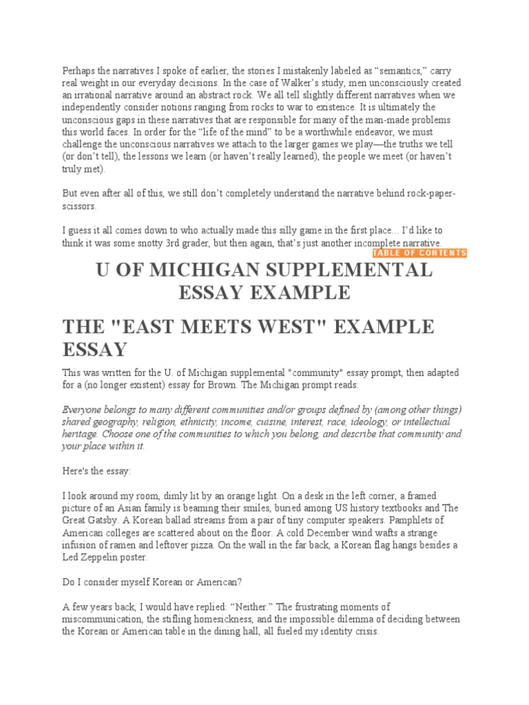 U of Michigan Supplemental Essay Example The "East Meets West" Example ...
