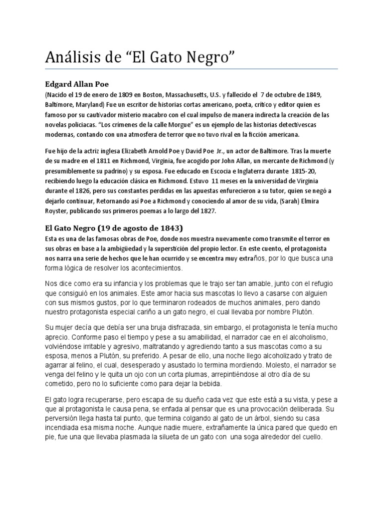 Análisis de El Gato Negro | PDF | Edgar Allan Poe