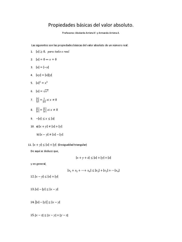 Propiedades Básicas Del Valor Absoluto | PDF | Enseñanza de matemática ...