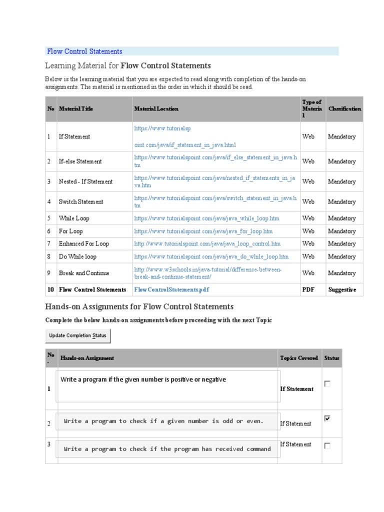 Learning Material For Flow Control Statements | PDF | Control Flow ...