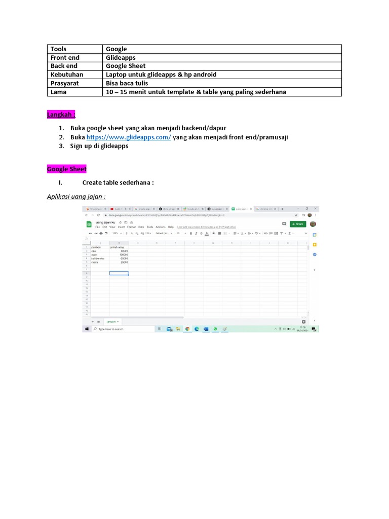 Pembuatan Aplikasi Sederhana Menggunakan Google Sheet dan GlideApps | PDF